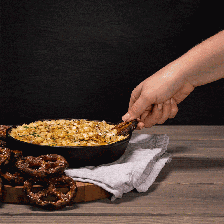 Animated GIF: Hot Corn Dip with Pretzels - Dish Works