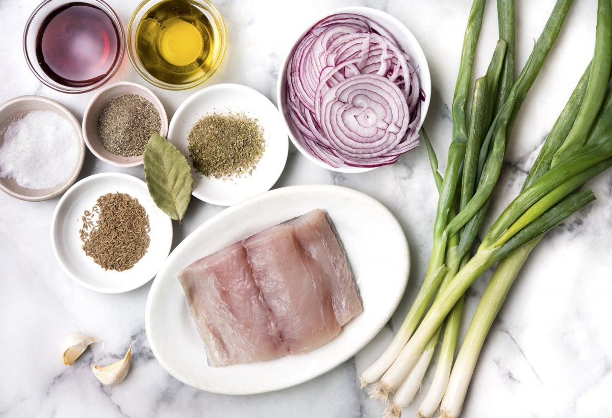 Recipe: Grilled Snapper With Red Onion Escabeche and Grilled Scallions ...